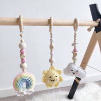 3 Pcs/Set Baby Gym Frame Pendants Crochet Sun Cloud Rainbow Rattles ...