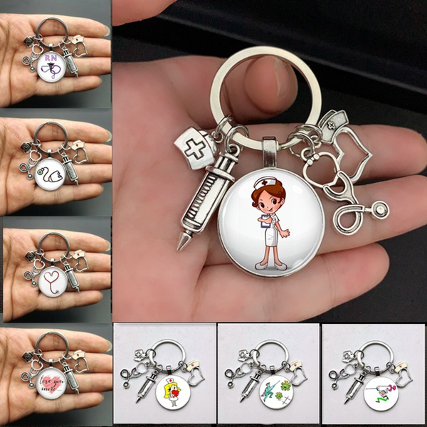 Fashion Creative Nurse Medical Syringe Stethoscope Image Keychain Glass ...