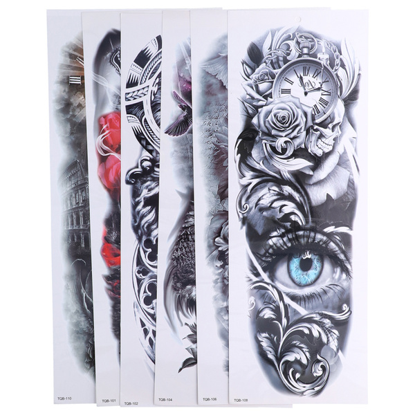 6 Sheets Full Sleeve Temporary Tattoos Stickers Watrproof Extra Large ...