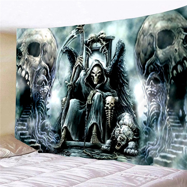 Wall Art Skull Tapestry Skeleton Thron Tapestry Wall Hanging for Room ...