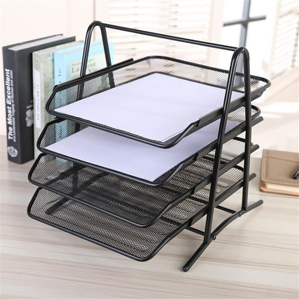 Metal Mesh Desktop Organizer Rack Books Documents Magazines Files ...