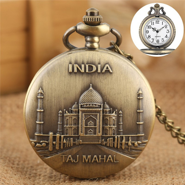 Reto India Taj Mahal Display Bronze Men Women Quartz Pocket Watch ...