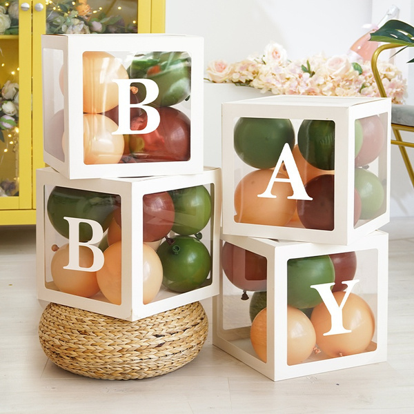 Baby Shower Boxes with Letters Transparent Balloon Blocks for Boys ...