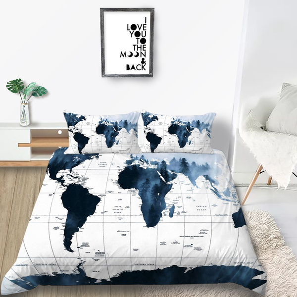 3D Bedding Set World Map Duvet Cover Set 3/2 Piece Ink Abstract Map ...