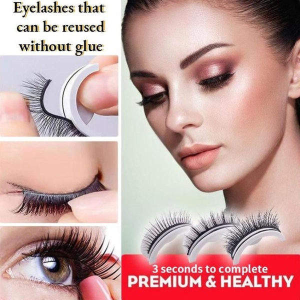New Reusable Self-Adhesive Eyelashes Natural Multiple Reversible Glue ...