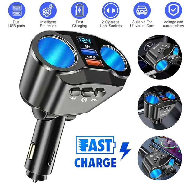 New 2Way Car Cigarette Lighter Bluetooth 5.0 FM Transmitter Car Dual ...