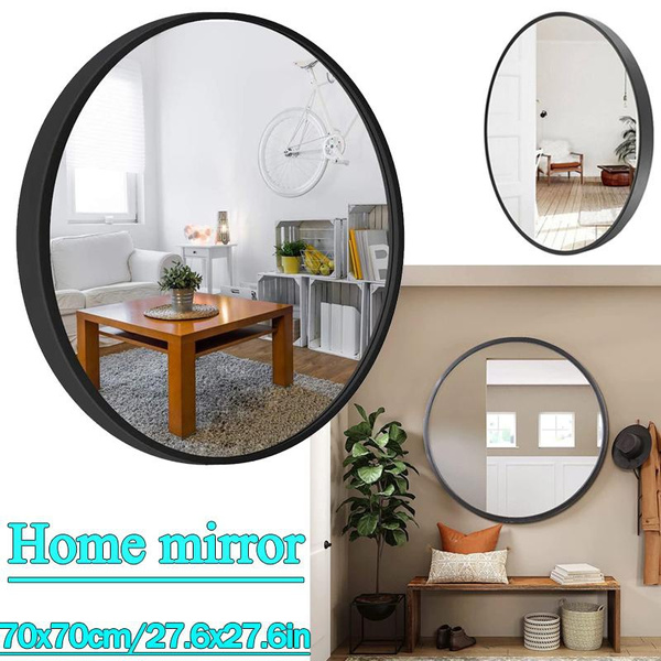 Large Round Mirror, 27in Round Mirror Black Metal Frame Wall Mounted ...