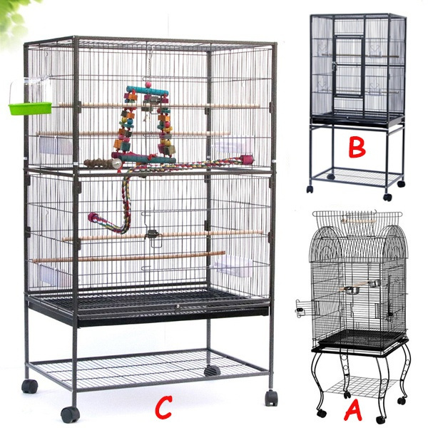 3 Models Of Parrot Bird Cage With Casters, Macaw Canary Large Metal ...