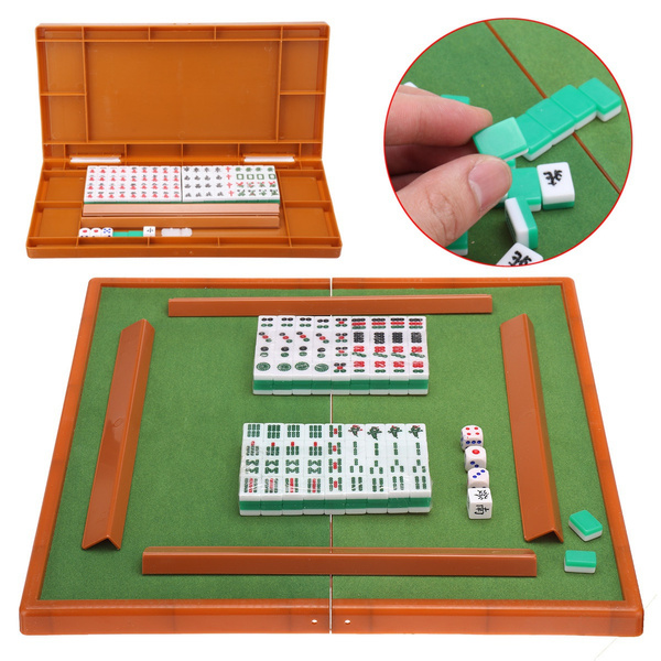 Portable Mini Mahjong Box Rare Chinese 144 Mah-Jong Set Bamboo Piece ...