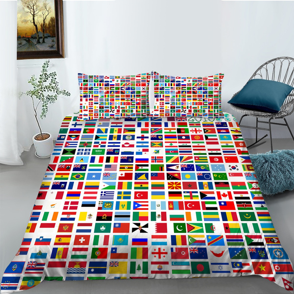 3D World Flag Duvet Cover Set, Bright International Flags Decorative 3/ ...