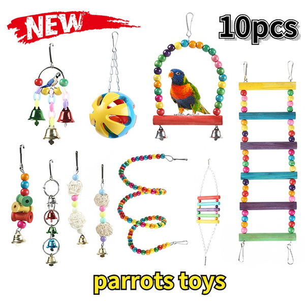10 Pcs Pet Bird Parrot Cage Toy Parakeet Bird Toys Perches Swing ...