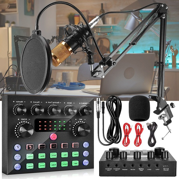 Condenser Microphone with V8S Live Sound Card for Live Streaming ...
