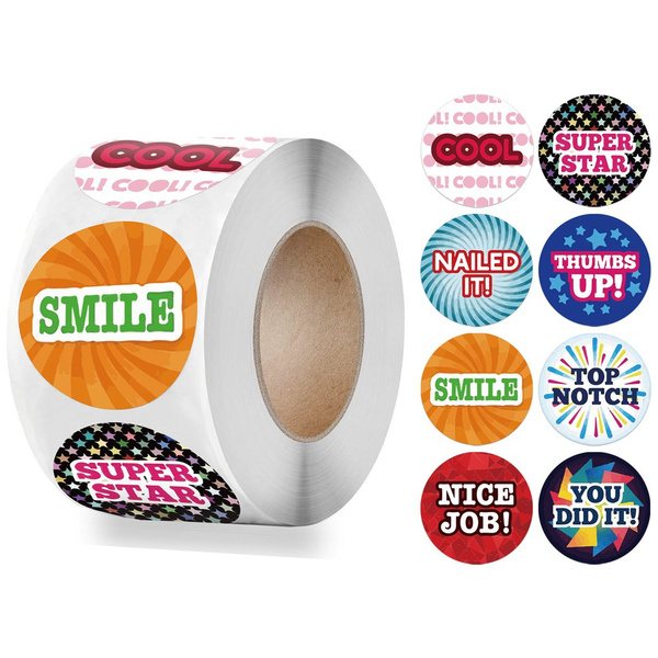 8 Designs Cute Stickers English Reward Sticker 50pcs/roll 1 inch for ...