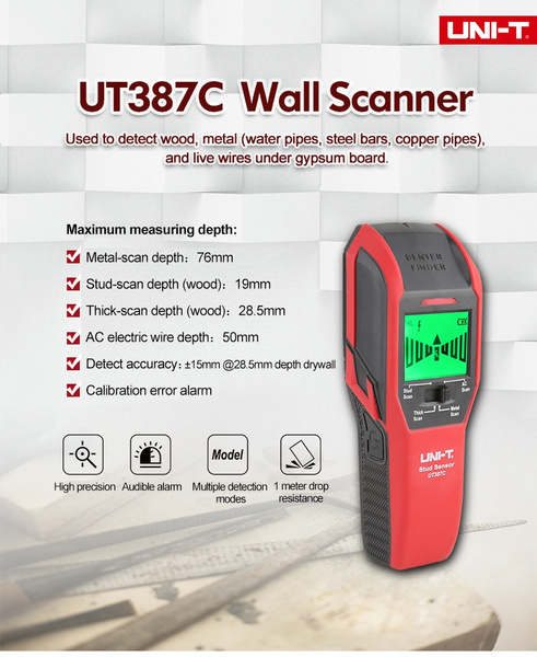 UNI-T UT387C Wall Scanner Metal Detector 4 in 1 AC Voltage Live Wire ...