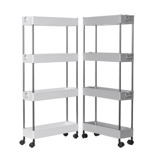 2/3/4 Layer Gap Kitchen Storage Rack Slim Slide Tower Movable Assemble ...