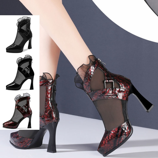 High Heels Women's Spring 2021 Fashion Mesh Patent Leather Rhinestone ...