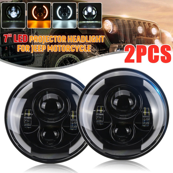 2/1PCS 7inch 800W LED Headlight Halo Turn Signal Hi/Low Amber Angle ...