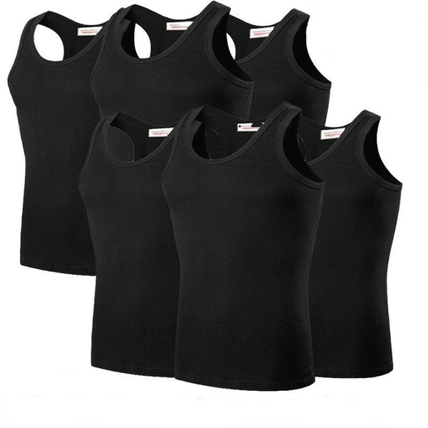 1-6pcs 4 Colors Men Tank Top White/black/grey 100% Cotton Wife Beater A ...