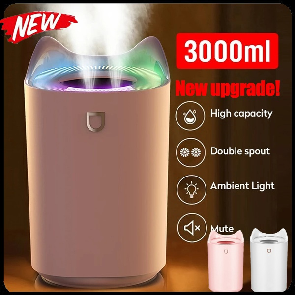 New Upgraded 3L Dual-nozzle Air Humidifier Essential Oil Aroma Diffuser with Color LED Light ...