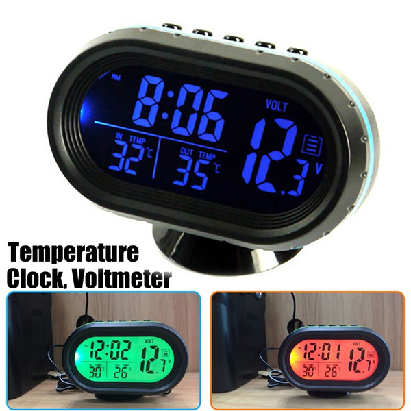 LED Digital Clock Car Thermometer Voltmeter Auto Temperature Gauge ...
