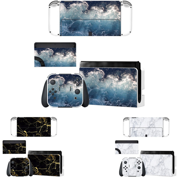 Ocean Wave Marble Texture Skin Sticker for Nintendo Switch OLED Console ...