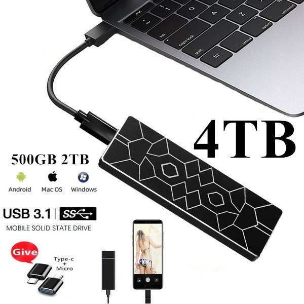 Mini 4TB 2TB 500GB USB3.1 Type-c External SSD Metal portable Solid ...