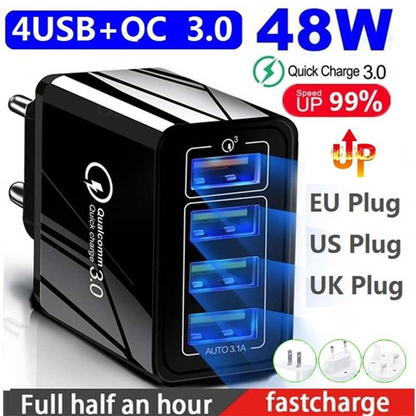 2022 Upgrade 48W 4 Ports Adapter QC 3.0 Quick Charge 3.0 USB Charger EU ...