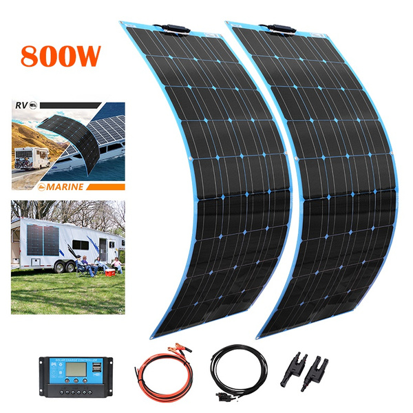 (Blue) 800W (2*400W) 18V Flexible Solar Panel Kit Monocrystalline Solar ...