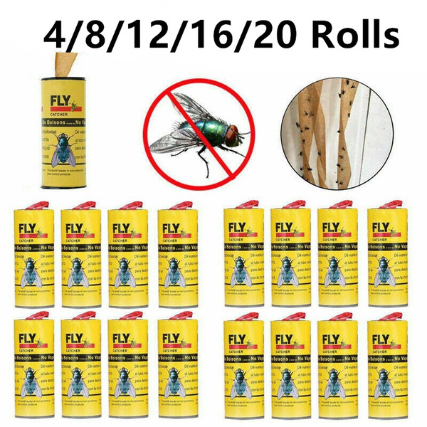 4/8/12/16/20 Rolls Sticky Fly Trap Glue Paper Insect Bug Catcher Strip ...