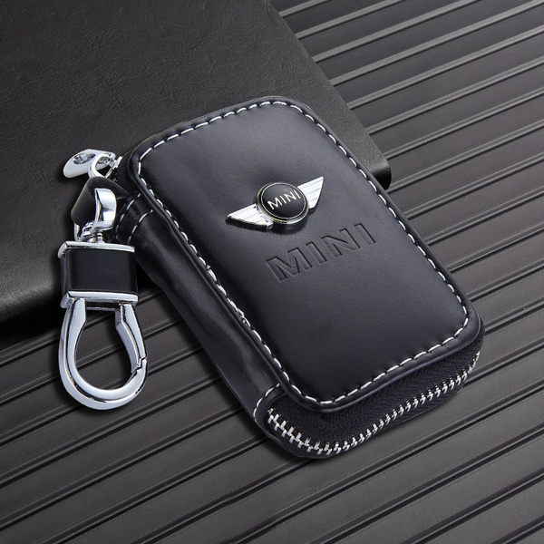 Car Leather Key Bag Keychain Key Rings Zipper Bag for Mini Cooper ...