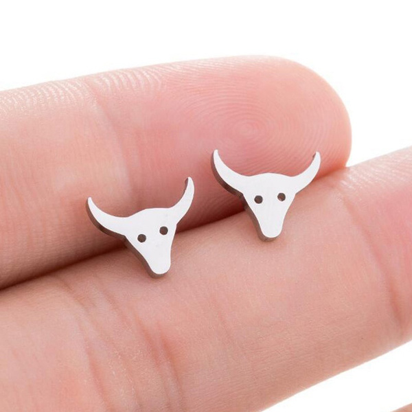 Vintage Small Bull Stud Earring Stainless Steel Cow Earrings Tiny ...