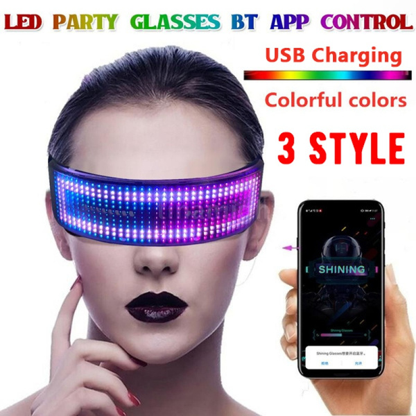 LED Glowing Luminous Glasses APP Control USB Charging DIY Animation ...