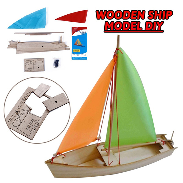 Vintage Wood Boat Model Sailboat Wooden Assembled Sailship Assembly Kit ...
