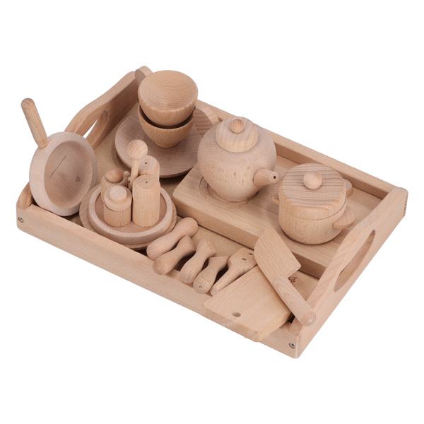 Kids Kitchen Utensils Playset Mini Wooden Teapot Cups Boy Girls Pretend ...