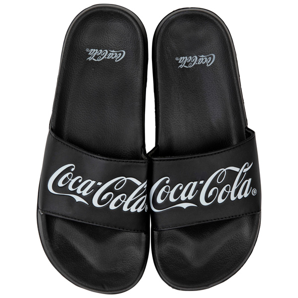 Coca-Cola Brand Black and White Text Logo Slide Sandals | Wish