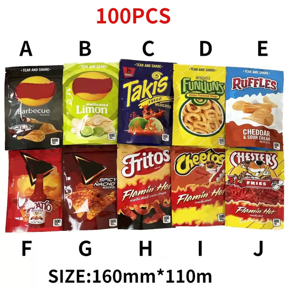 100PCS edible snack chips mylar package bags medicated takis ruffles ...