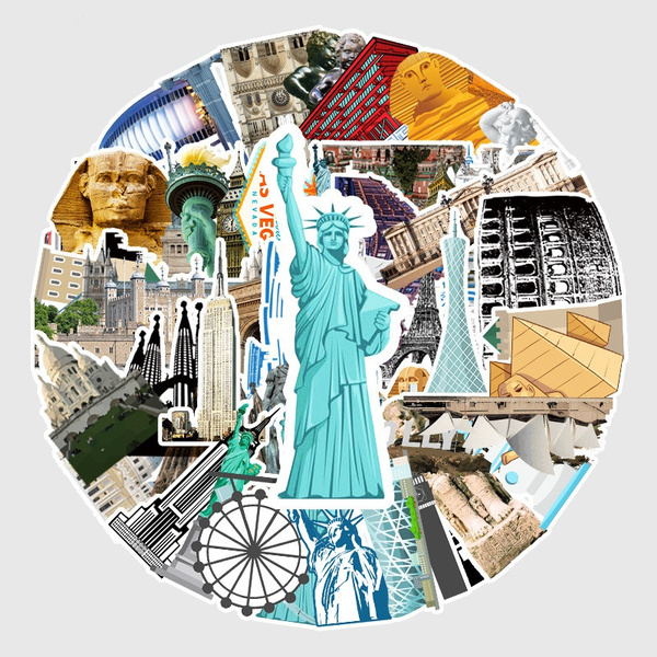 64pcs Creative Global Landmark Building Sticker Not Repeated PVC ...