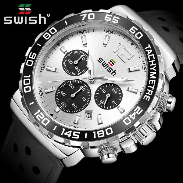 SWISH Men's Watch Army Sports Chronograph Quartz Watches Rubber Strap ...