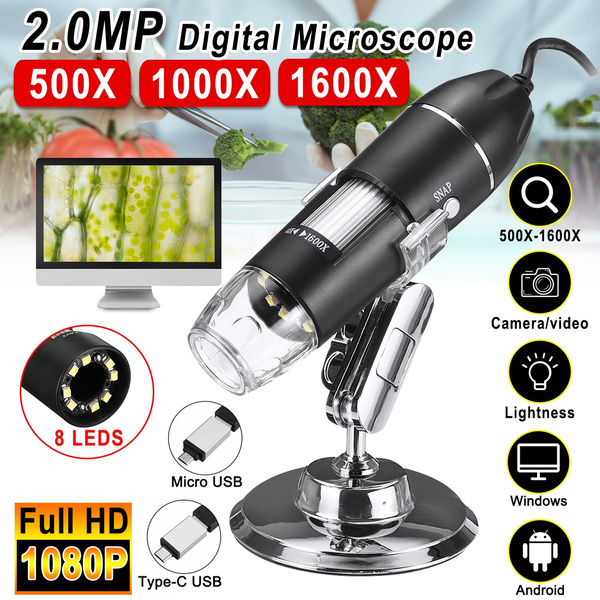 1600X /1000X/500X Portable 8 LED Light Magnifier Adjustable Dimmer ...