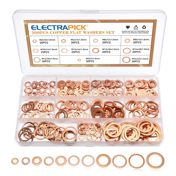 Electrapick 300pcs Copper Washers for Screws with 12 Sizes Locking ...