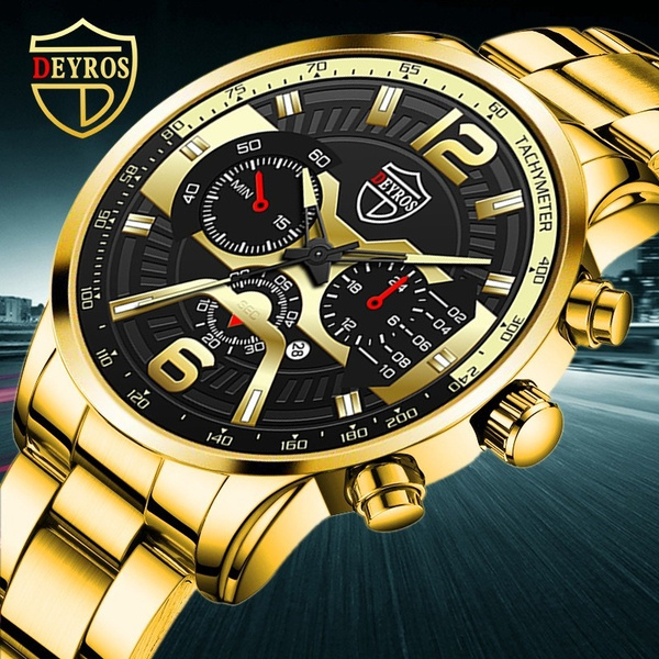 New Fashion Men's Stainless Steel Calendar Watch Business Quartz Watch ...