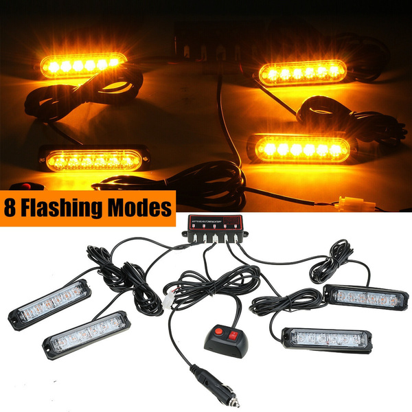 [8 Flashing Modes] 4X 6LED Car Truck Emergency Strobe Amber Flashing ...