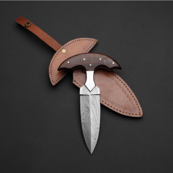 Handmade Damascus Steel Dagger knife - Push Fixed Blade Knife - BnB ...