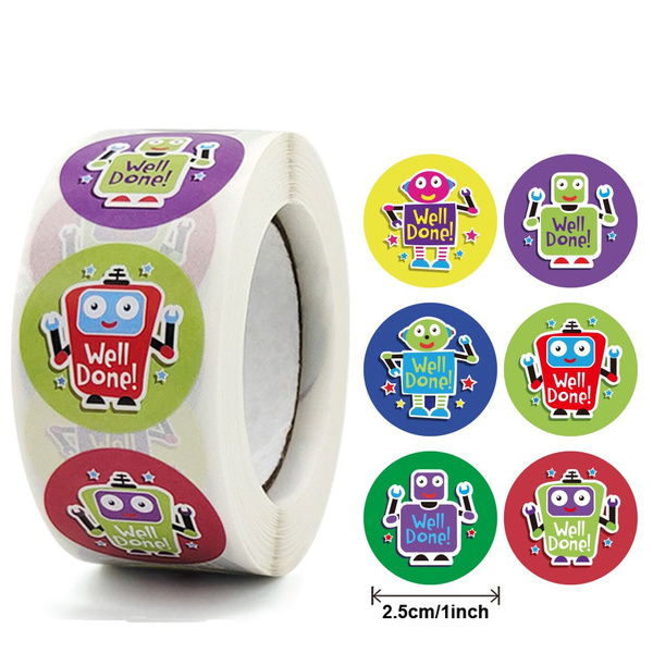 100PCS 1inch Round Cartoon Toys Robot stickers for kids Teacher Reward ...