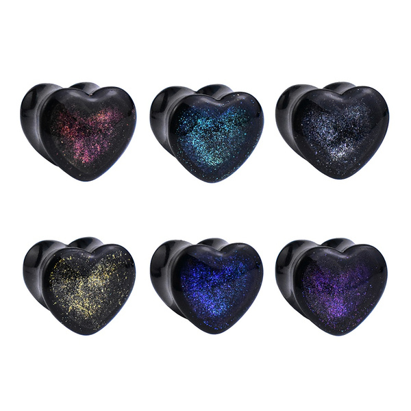8-30mm Starry Black Heart-shaped Acrylic Ear Plugs Gauges and Tunnel ...