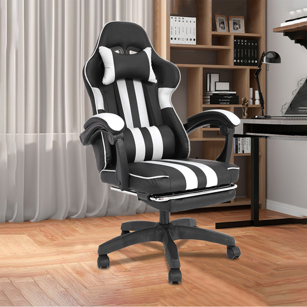 White Computer Chair,Gaming Chair With Footrest ,Adjustable Backrest ...