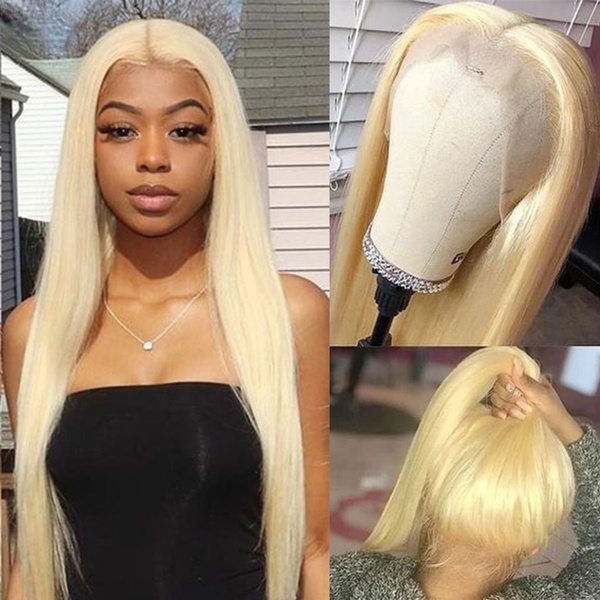 613# Honey Blonde Lace Front Human Hair Wigs For Women Brazilian Remy Straight Hair Middle Part ...