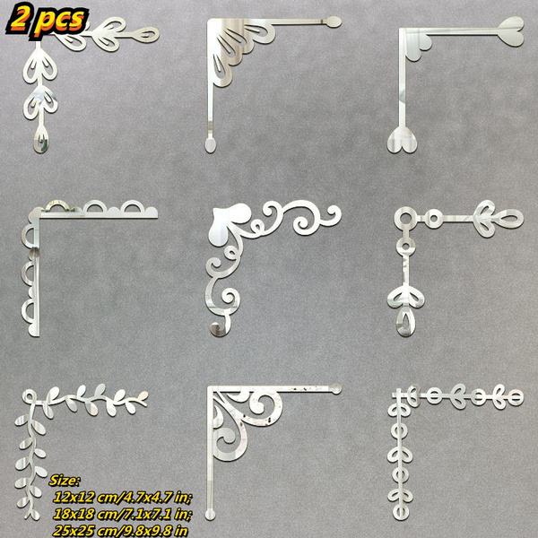 2pcs Acrylic Mirror Corner Trim Stickers DIY Flower Decal for Windows ...
