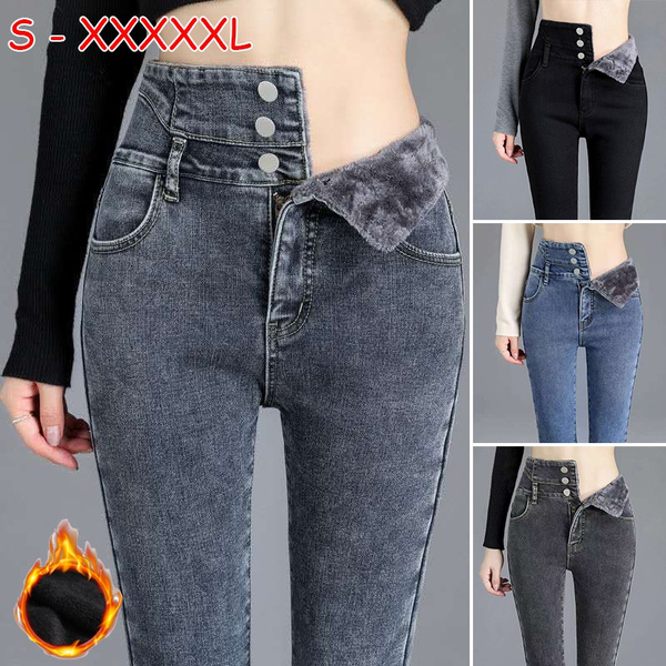 New Plus Size 5XL Winter Warm Jeans Outdoor Women's High-waisted Plush ...