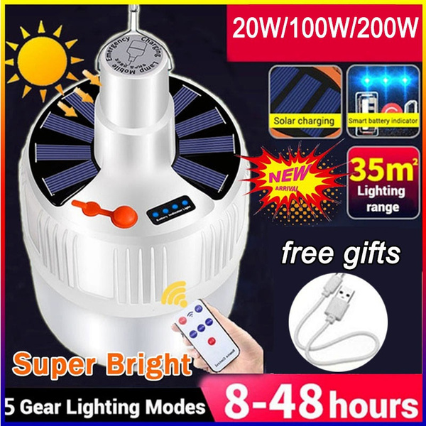 Solar Remote Control Portable USB Led Bulb Rechargeable Light Night ...